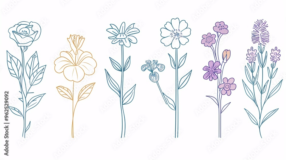 136. Minimal vector illustrations of medical flowers including rose ...