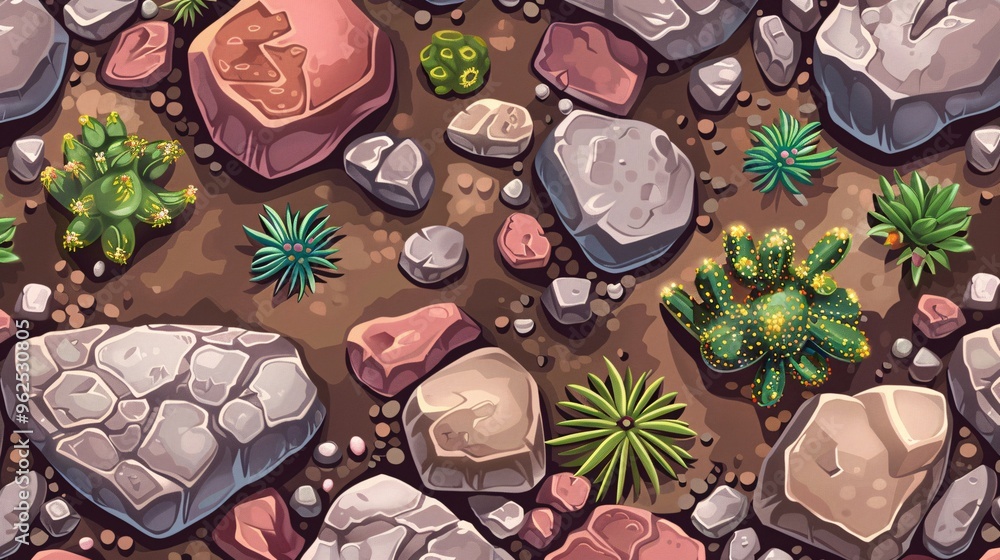 8. Colorful cartoon illustration of a ground surface pattern, combining ...