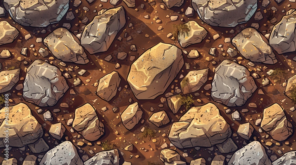 9. Seamless game texture depicting a mix of rugged rocks and earthy ...