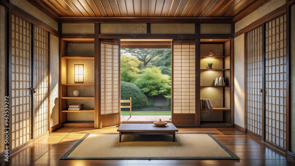 Cozy Japanese reading nook with traditional tatami mats and sliding ...