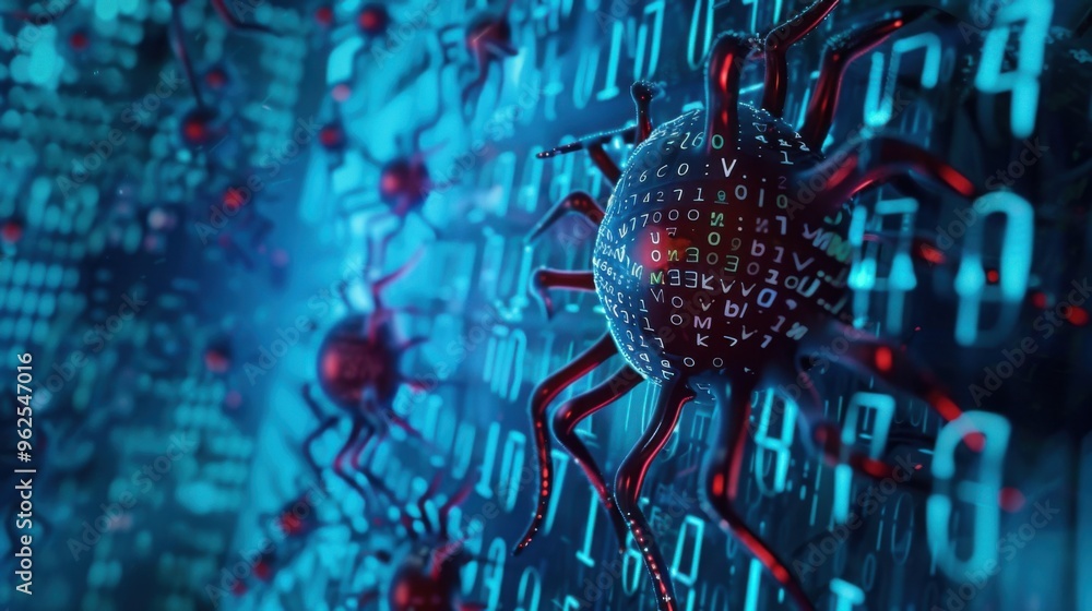 Digital scene depicting system hacking with a blue background filled ...