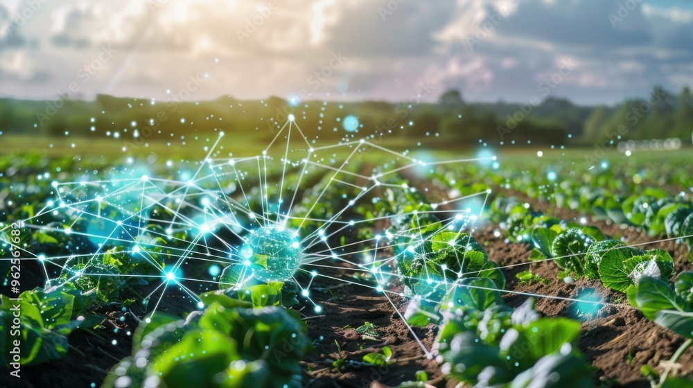 AI technology operates in an agricultural field, demonstrating smart ...