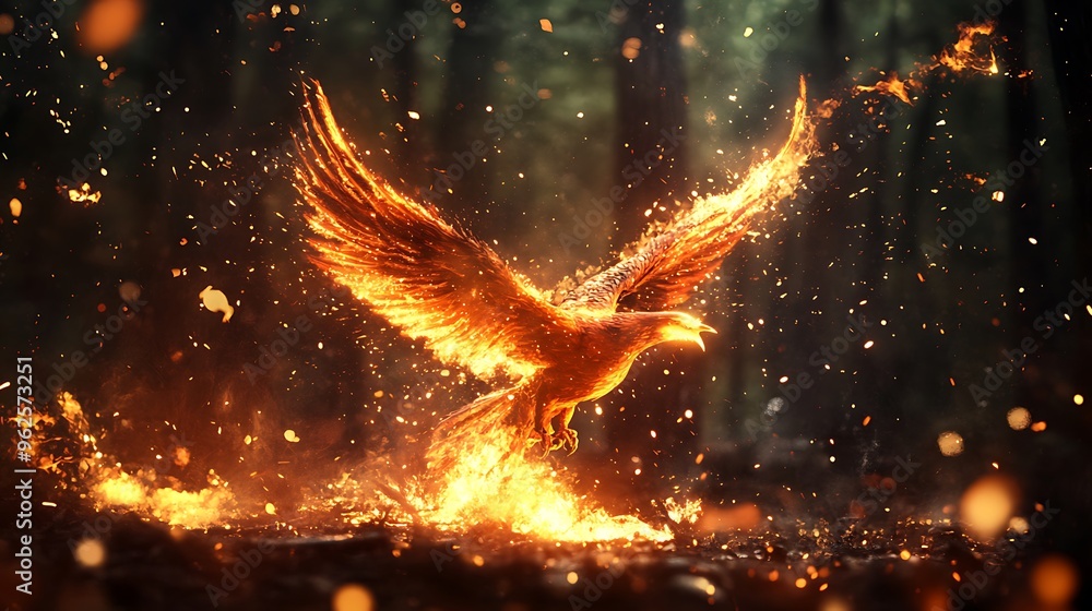 Resurrected Beauty: Majestic Phoenix Rising from Flames in Enchanted ...