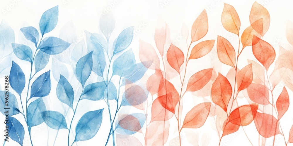Watercolor Painted Leaves Surrounding a Simple Black Line Frame ...