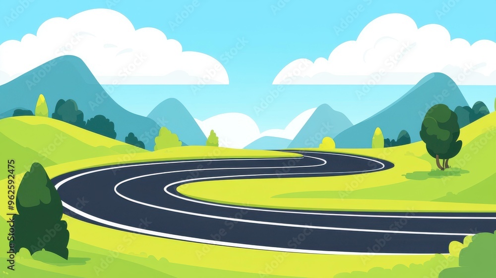 Discover the charm of a winding road, with curves and highway markings ...