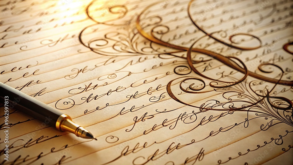 Elegant handwritten script font embellishes a digital document with ...