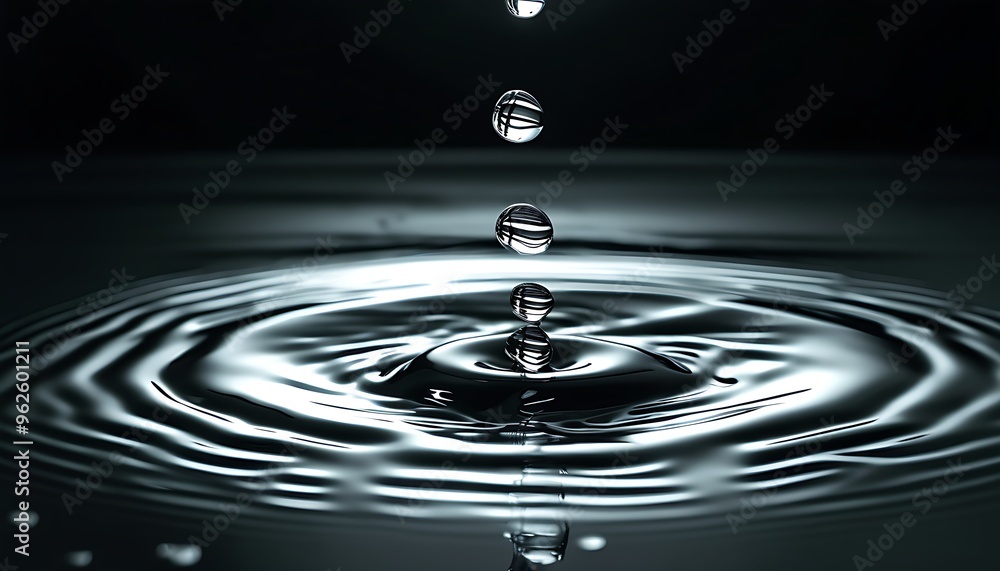 Black-and-white water drops slide on the smooth surface, forming a ...