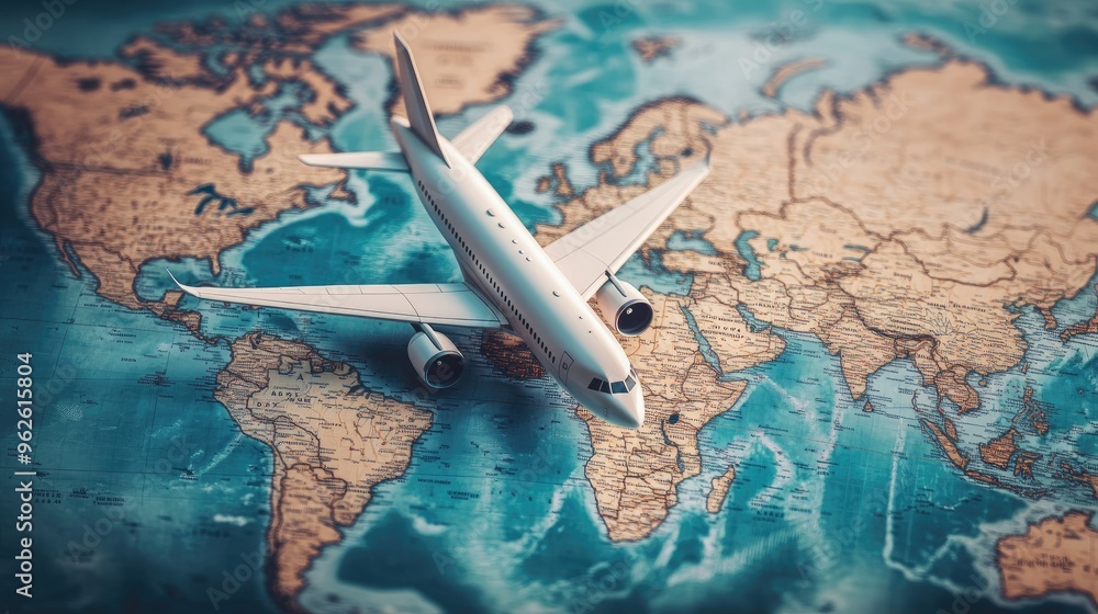 Airplane crossing over a world map, showcasing the connection between ...