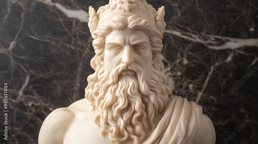 Full-Body Sculpture of Greek God Zeus. This detailed sculpture depicts ...
