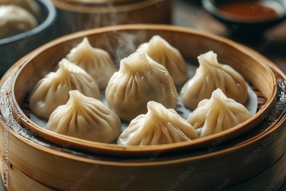 Authentic Steamed Xiao Long Bao Soup Dumplings in Bamboo Steamer ...