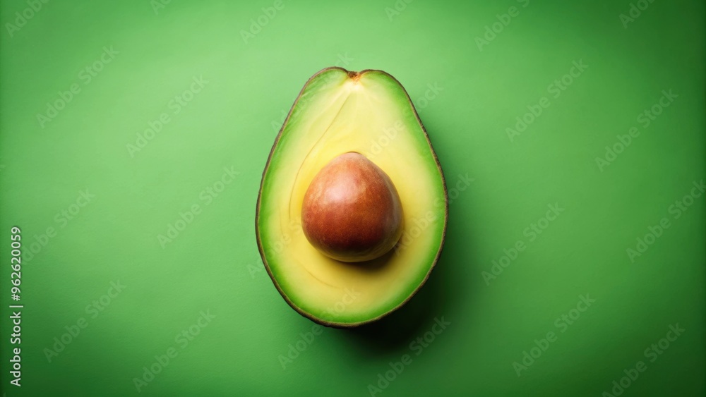 Fresh cross section of seedless avocado on green background, avocado ...