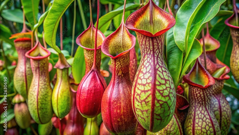 Exotic carnivorous pitcher plant, Nepenthes alata, also known as ...