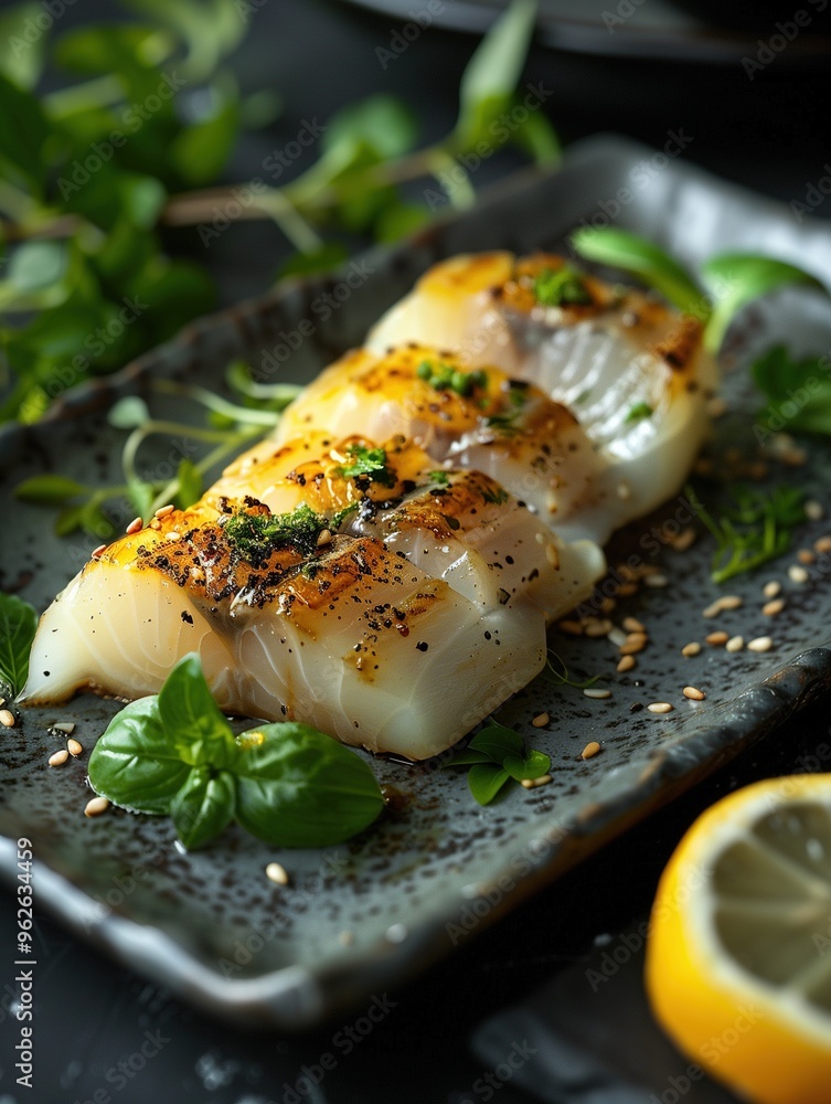 Gourmet Hamachi yellowtail nigiri on rice, elegant sushi presentation ...