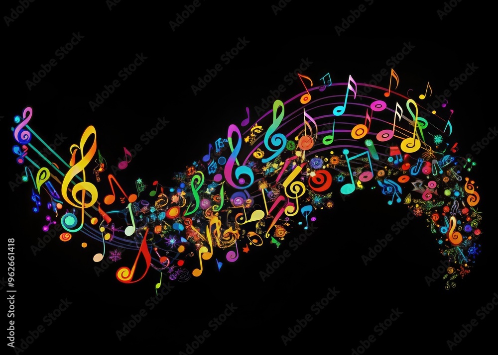 A colorful set of musical notes in English alphabet letters, arranged ...