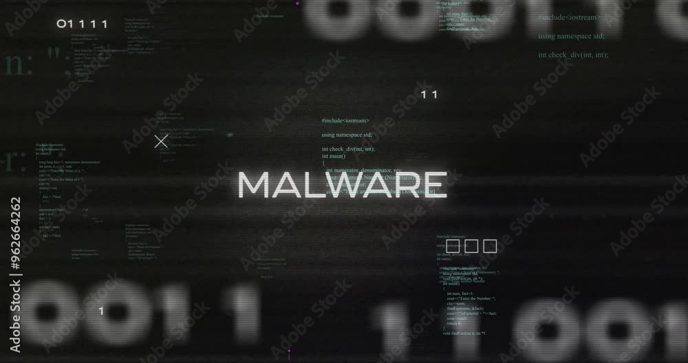 Malware text animation over digital code and binary numbers background Stock Video | Adobe Stock