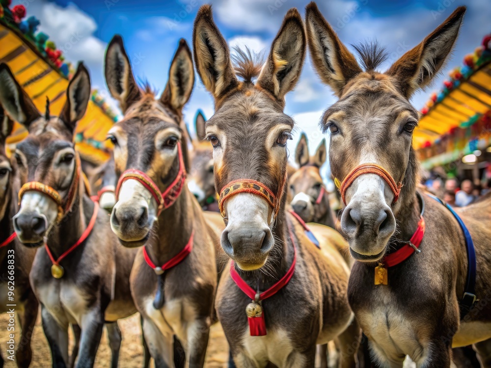 A Group Of Donkeys Standing Together In A Political Rally, Symbolizing ...