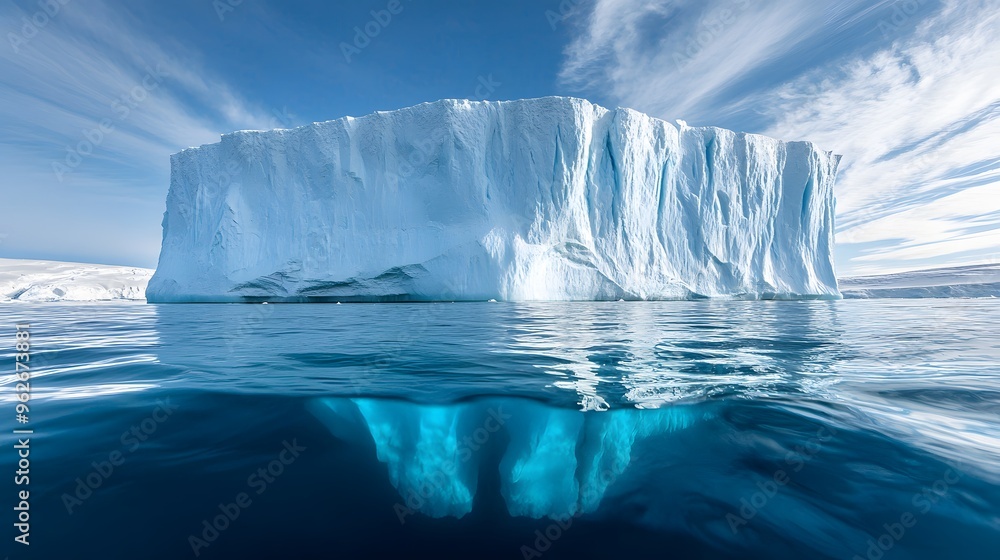 A detailed iceberg with its massive submerged section visible beneath ...