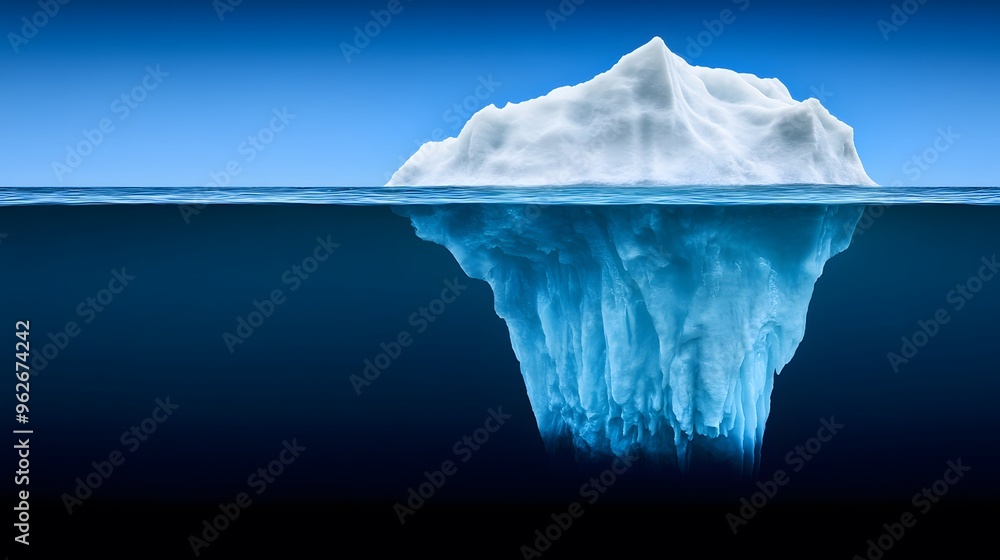 A detailed iceberg with its massive submerged section visible beneath ...