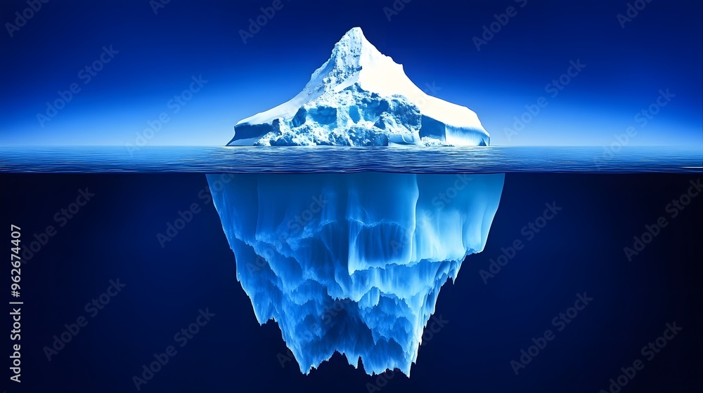 A detailed iceberg with its massive submerged section visible beneath ...