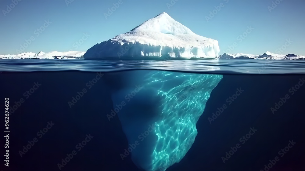 A detailed iceberg with its massive submerged section visible beneath ...