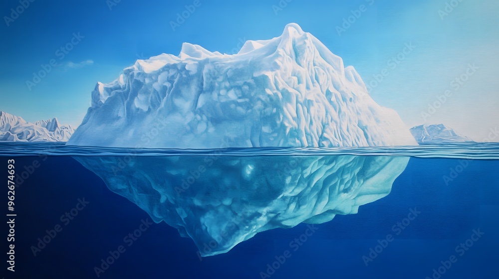 A detailed iceberg with its massive submerged section visible beneath ...