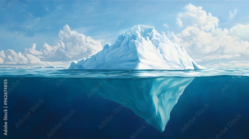 A detailed iceberg with its massive submerged section visible beneath ...