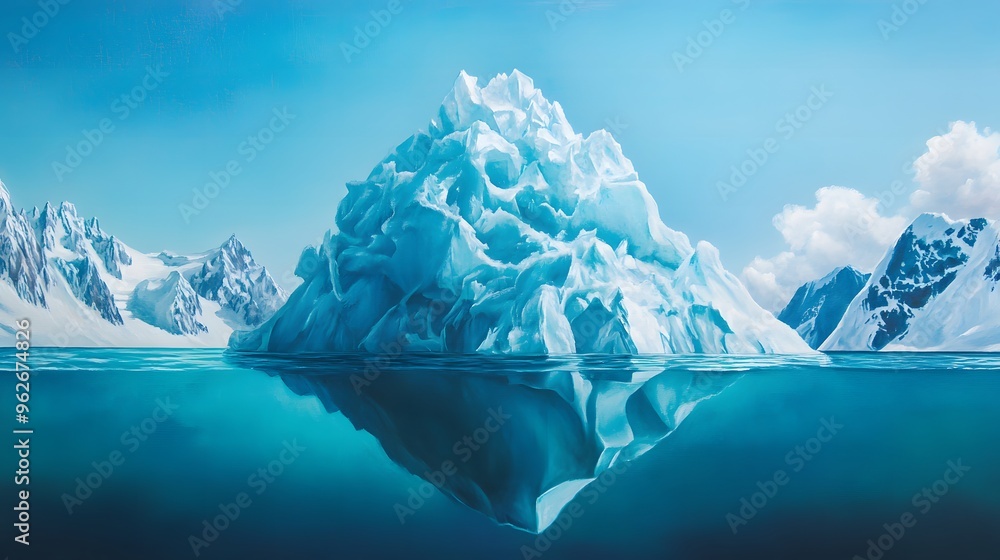 A detailed iceberg with its massive submerged section visible beneath ...