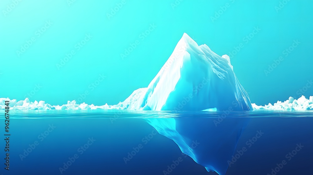 A detailed iceberg with its massive submerged section visible beneath ...