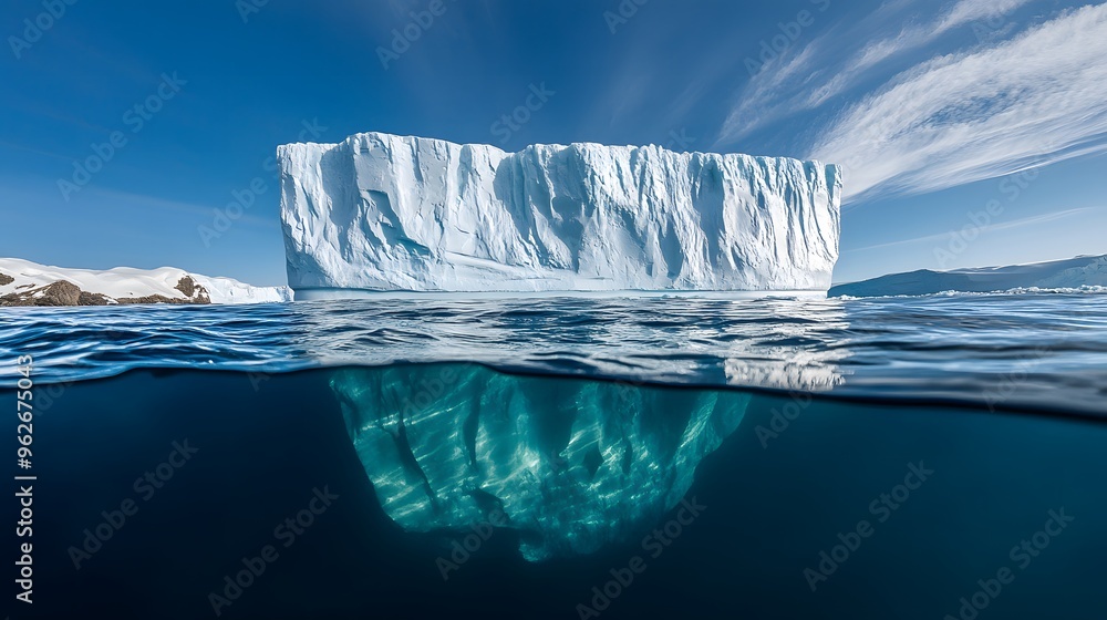 A detailed iceberg with its massive submerged section visible beneath ...