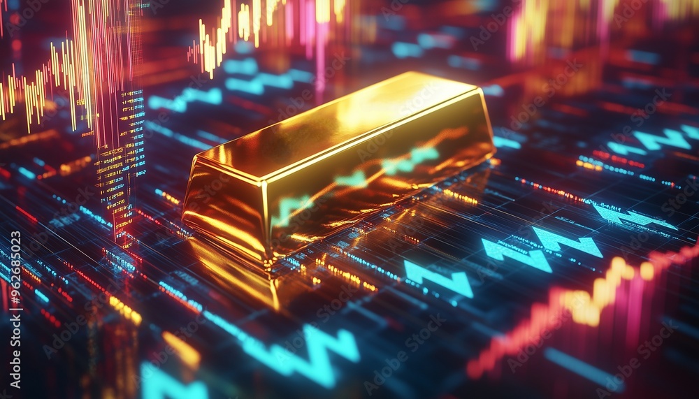 Gold price fluctuation Interest rate influence Abstract digital art of ...