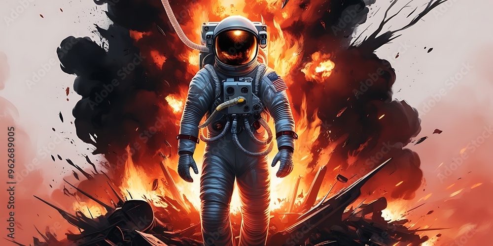 Infected Astronaut on Fire in Apocalyptic Sci-Fi Setting at Night ...