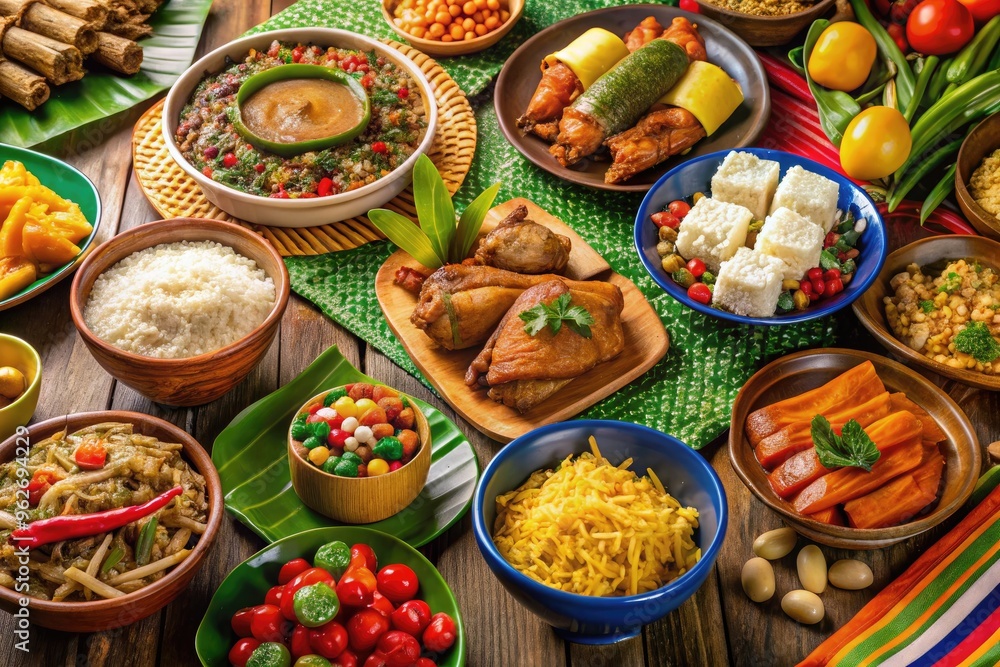 Colorful And Vibrant Filipino Fiesta Food Spread With Lechon, Kare-Kare ...