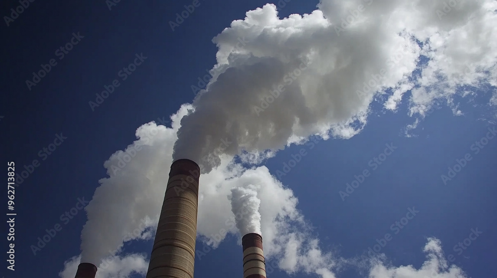 industrial complex with factories emitting thick smoke into the ...