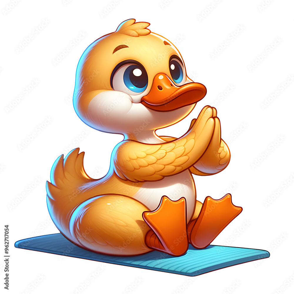 Cartoon illustration ( PNG 300 dpi ) , Duck is doing yoga exercises on ...