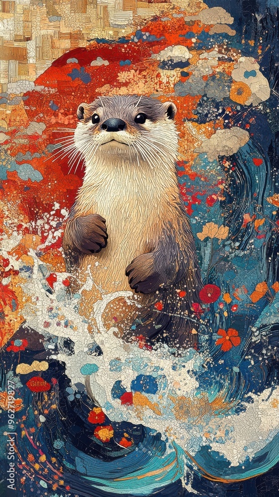 Playful, Textured pattern, an otter shown with lively textures and ...