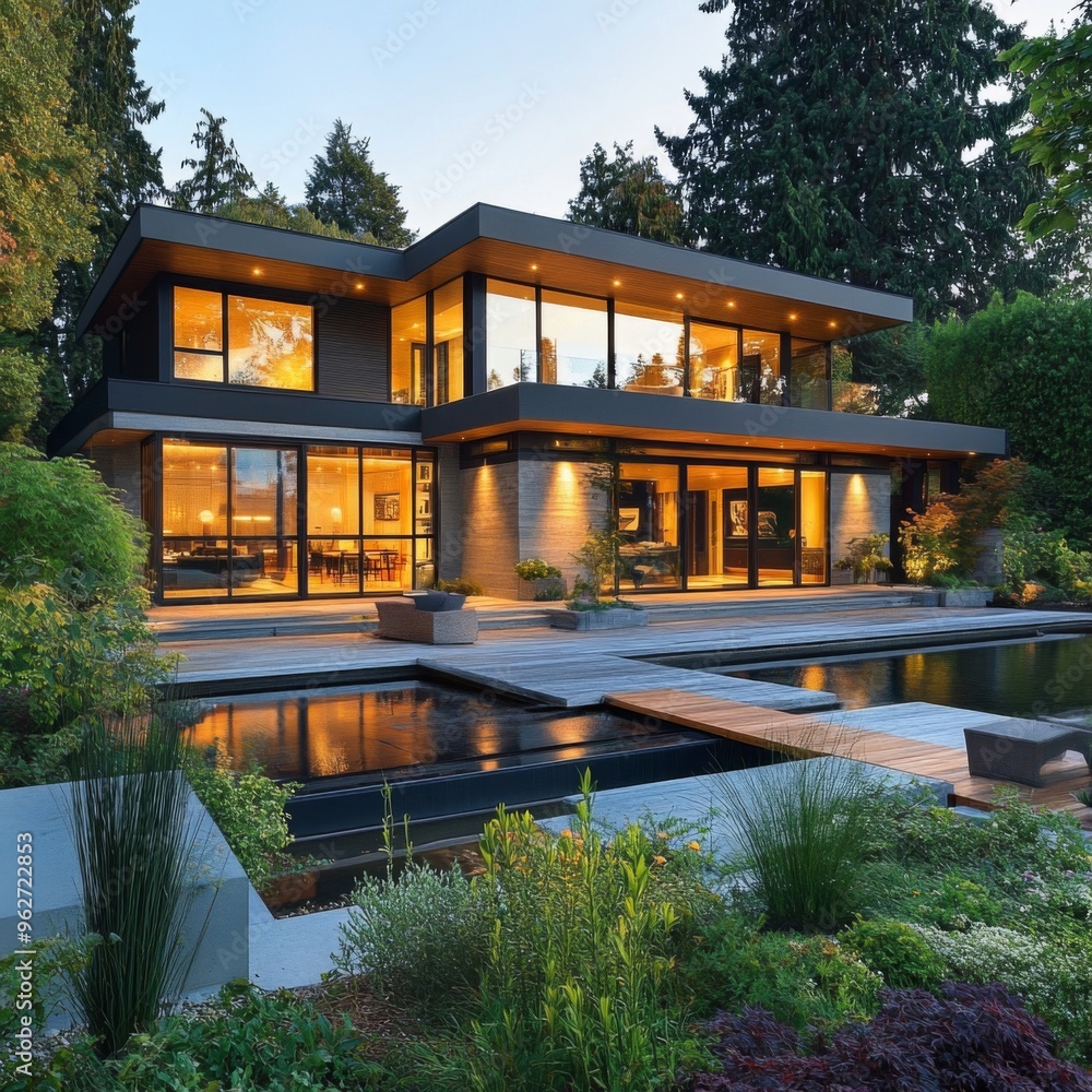 Modern Dream Home: A luxurious, contemporary residence nestled amidst ...