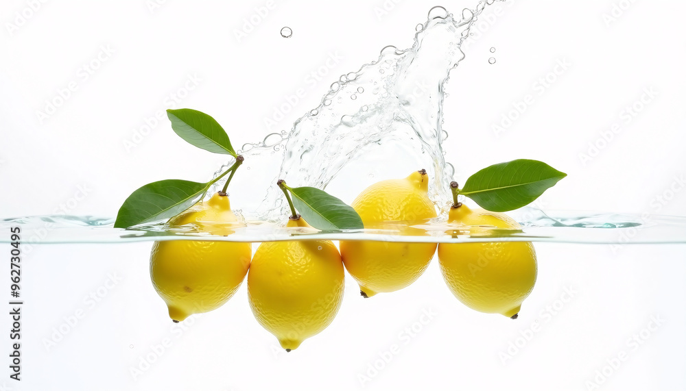 Four Lemons Falling into Water with Splash Effect Stock Illustration | Adobe Stock