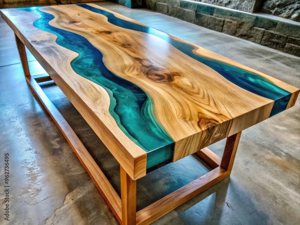 Stunning River Table With Flowing Epoxy Resin Resembling A Natural ...