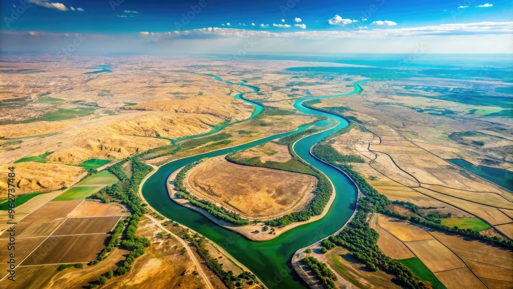Sweeping aerial view of Iraq's winding rivers, including the Tigris and ...
