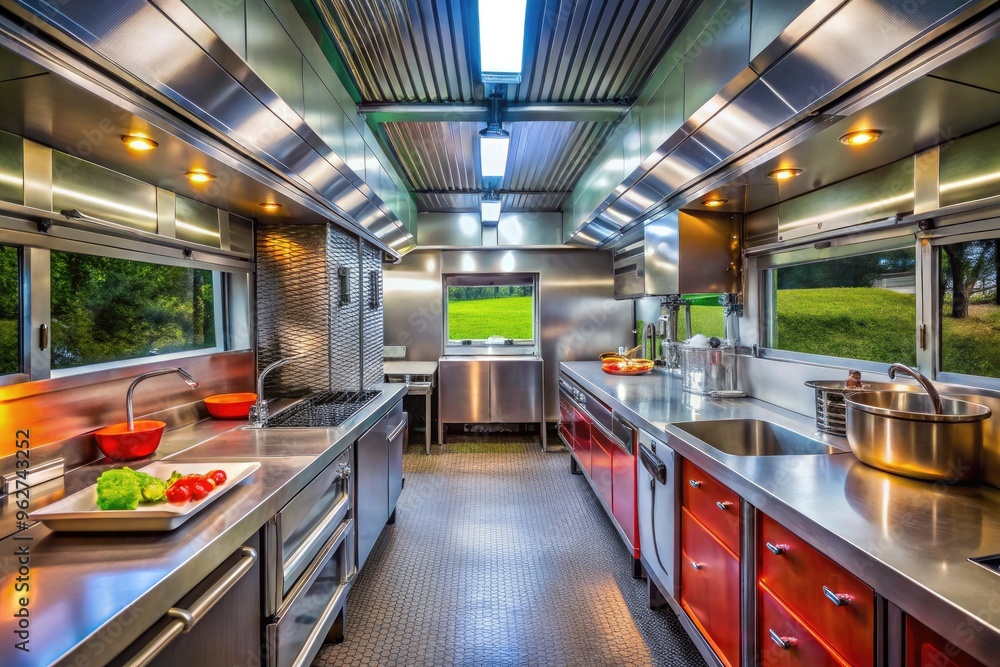 Vibrant and modern food truck interior design showcases efficient ...