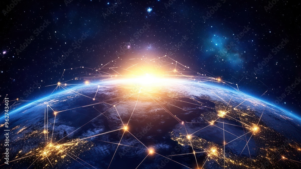 Illustration of global network connections and communication technology ...