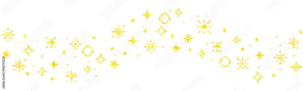 Pixel star retro 8 bit sparkle wavy border seamless frame. Shiny game pixel art effect set ...