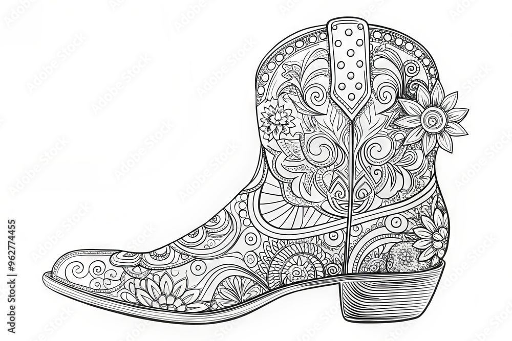 Black And White Hand-Drawn Coloring Page With An Intricate Design Of A ...
