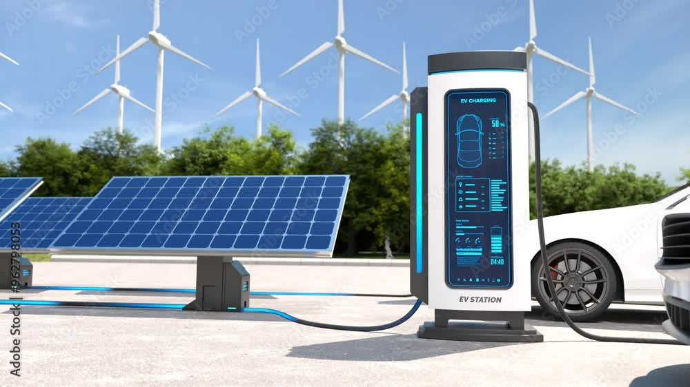 EV Charging Station, Clean energy filling technology, Electric car charging, Solar energy and ...