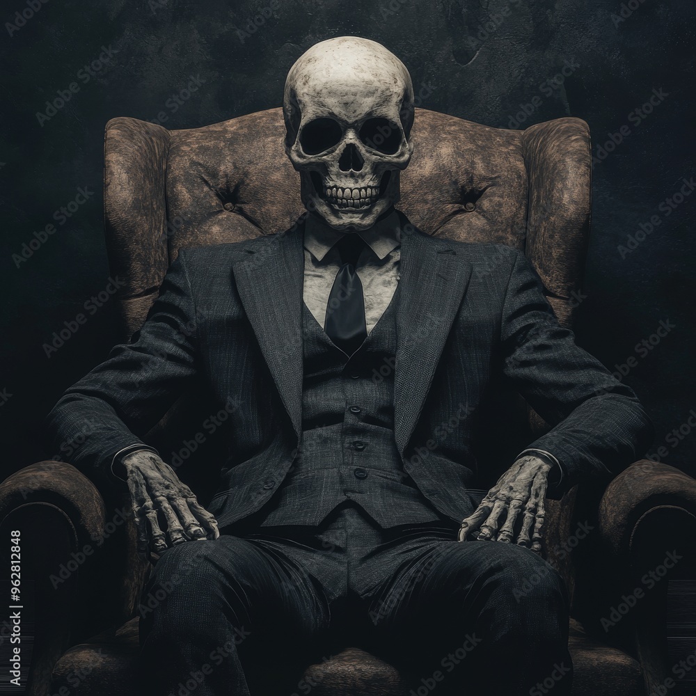 skeleton dressed in a bussiness suit like the peaky blinders sittin on ...