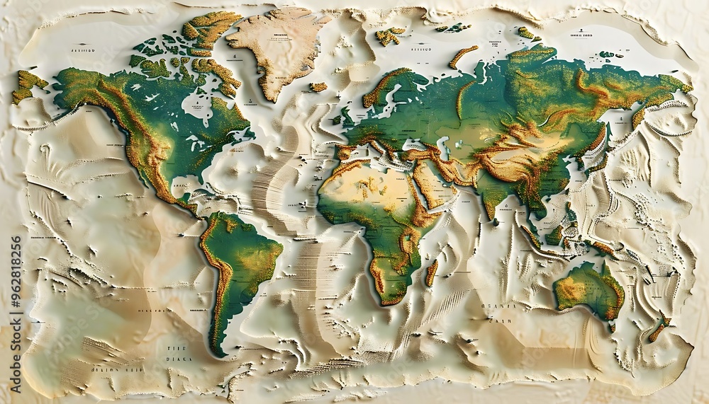3D World Map Relief: A detailed, textured, and visually compelling 3D ...