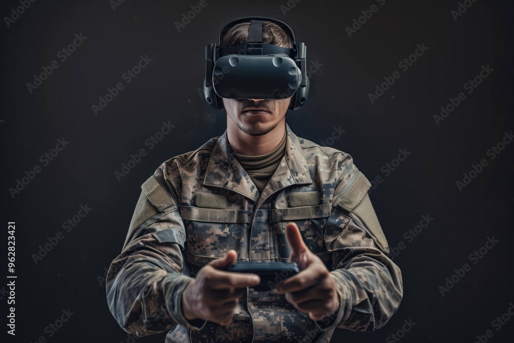 Military personnel wear camouflage uniform holding drone fpv remote ...