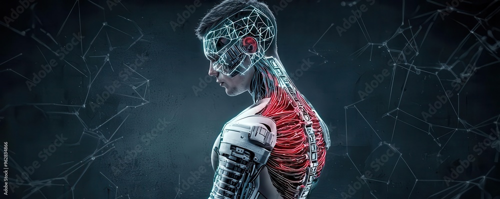 Cybernetic human upgrading their body with mechanical limbs, dystopian ...