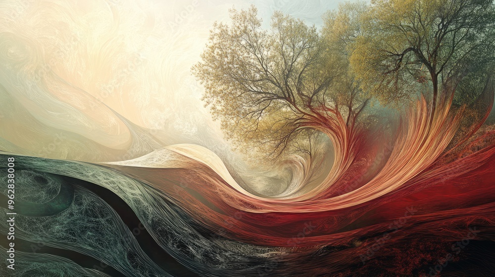 Dynamic abstract symbol of calm and nature therapy, with flowing ...