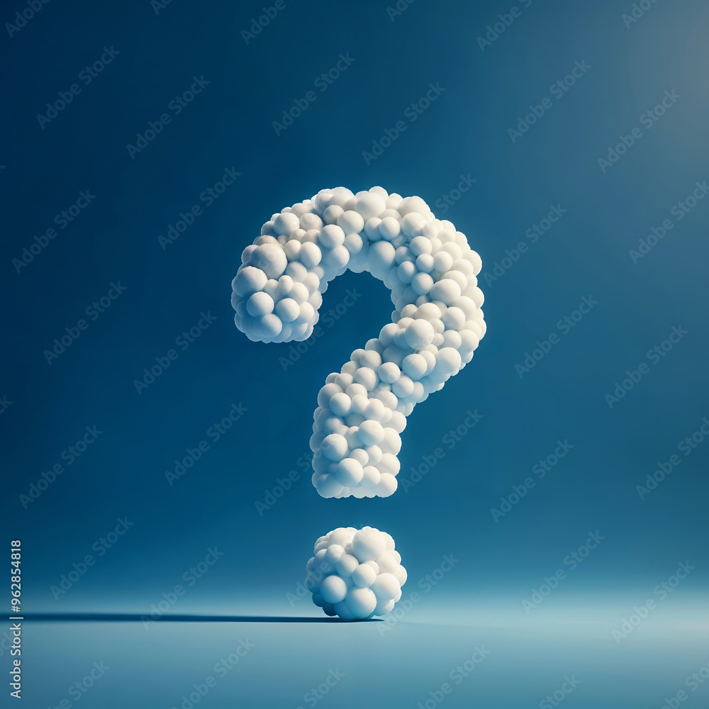 white cloud in the shape of a question mark on a blue background Stock ...